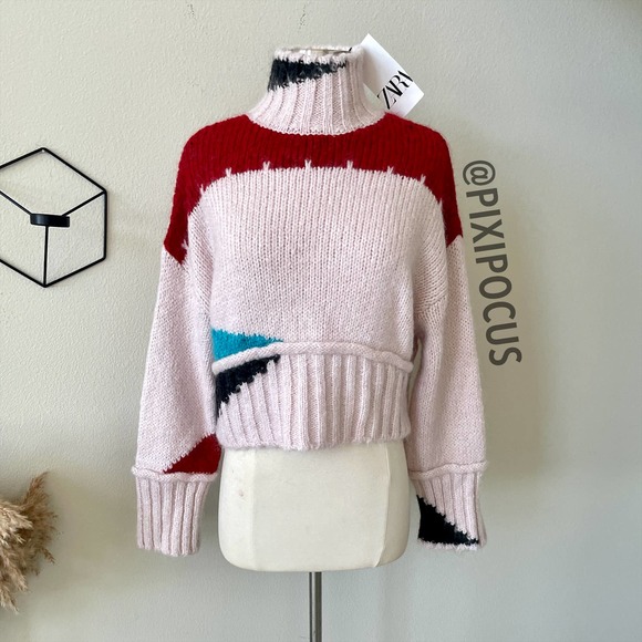 Zara | Sweaters | Zara Color Block Wool Blend Knit Sweater Pink | Poshmark
